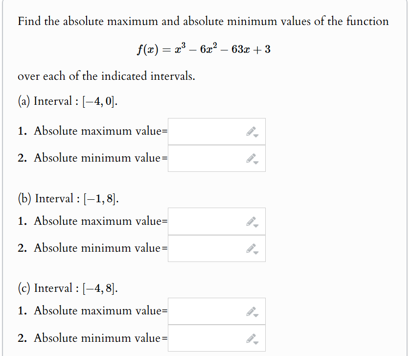 Solved Find the absolute ﻿maximum and absolute ﻿minimum | Chegg.com