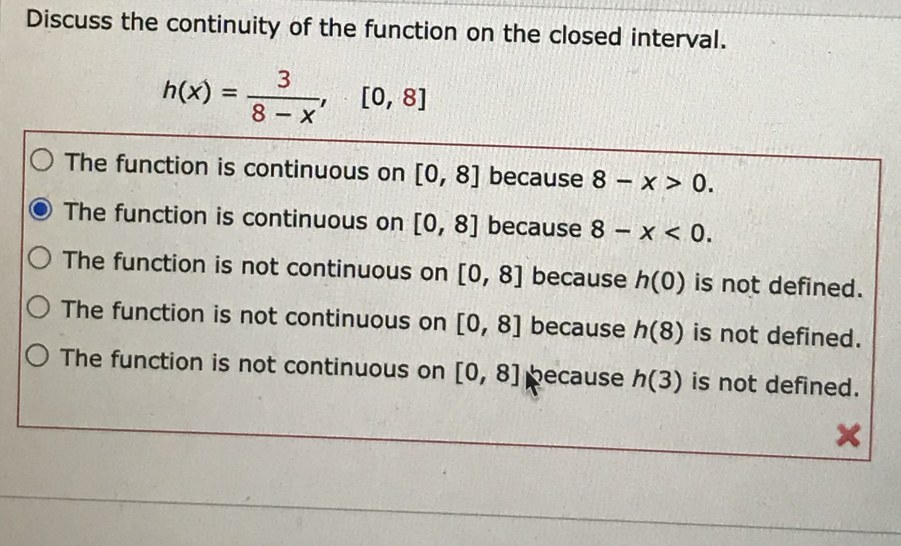 Solved What is the continuity of the function on the closed | Chegg.com