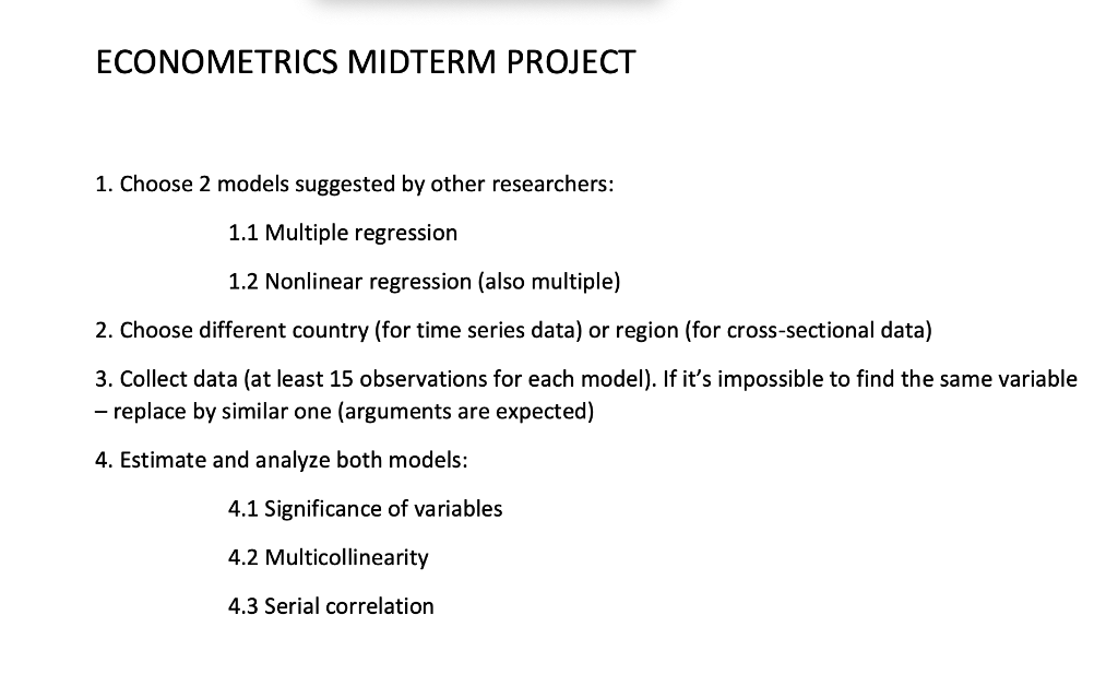 Solved This is amid-term projects for econometrics class. | Chegg.com
