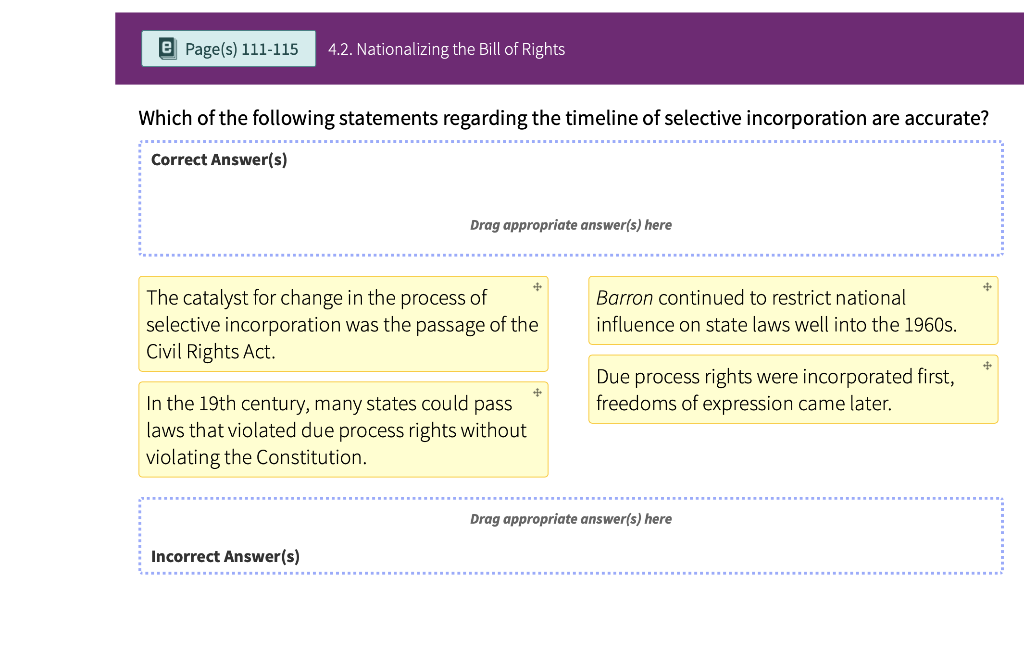 Solved 4.2. Nationalizing the Bill of Rights Which of the | Chegg.com