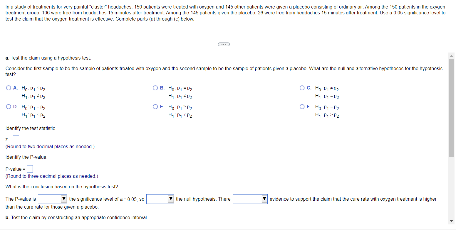 Solved test the claim that the oxygen treatment is | Chegg.com