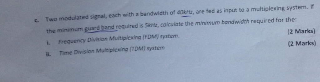 Solved Two modulated signal, each with a bandwidth of 40kHz, | Chegg.com