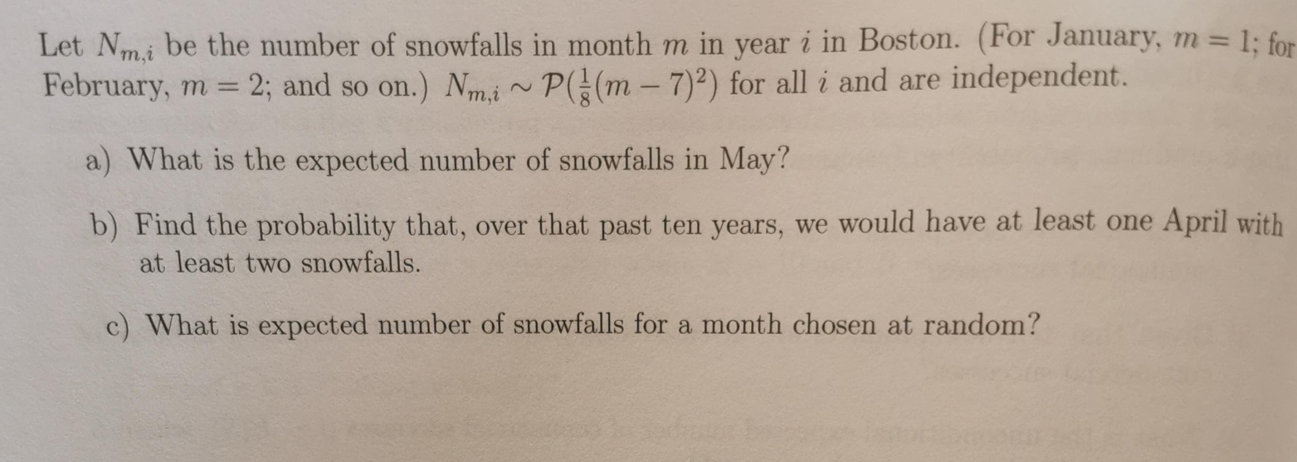 Let Nm,i be the number of snowfalls in month m in | Chegg.com