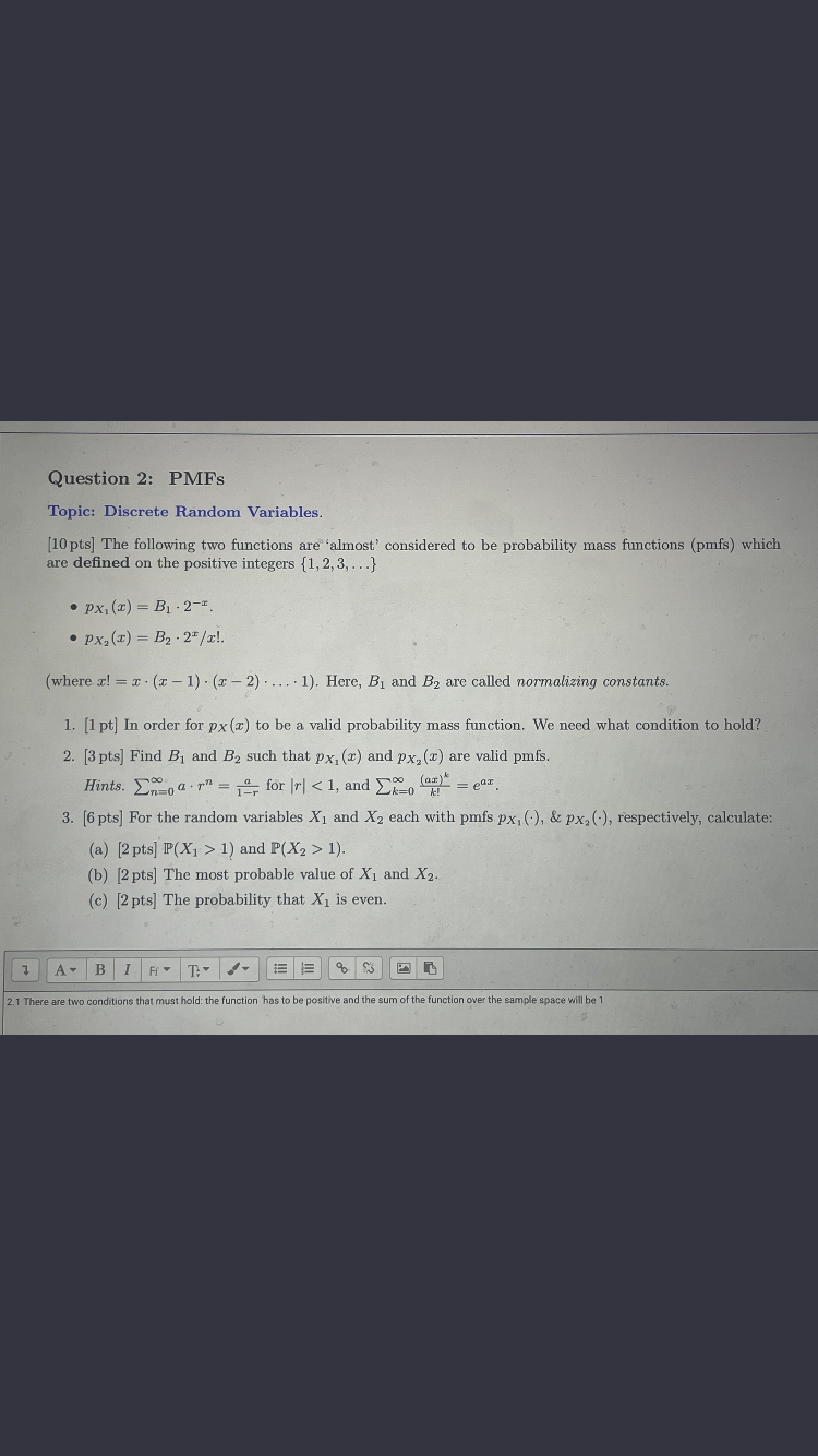 Solved Question 2: PMFs Topic: Discrete Random Variables. | Chegg.com