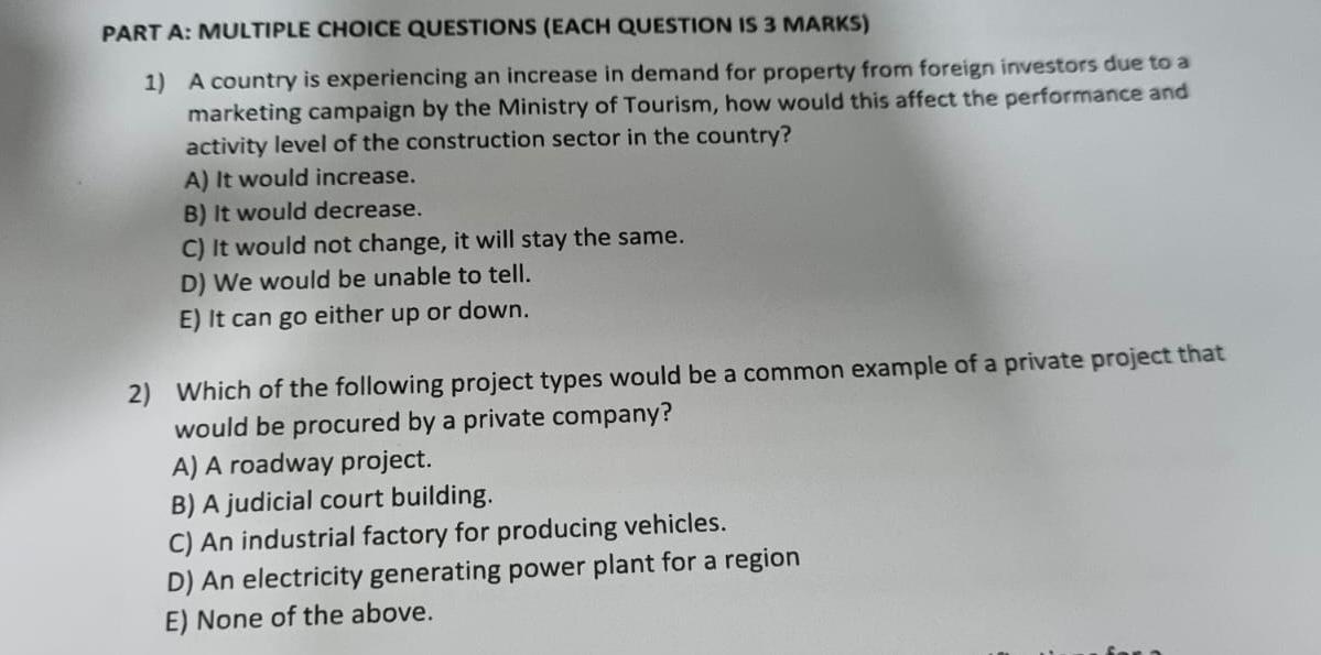 Solved PART A: MULTIPLE CHOICE QUESTIONS (EACH QUESTION IS 3 | Chegg.com