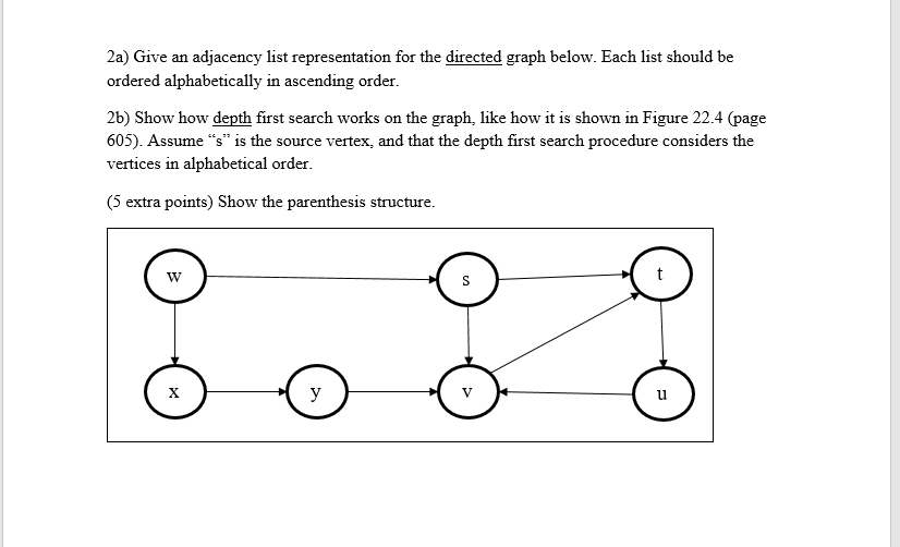 Solved 2a) Give an adjacency list representation for the | Chegg.com