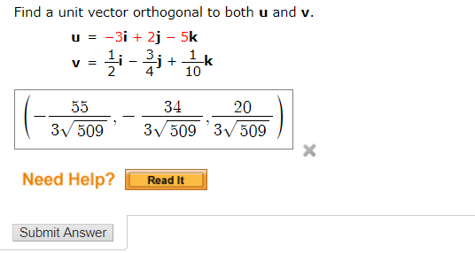 Solved Find a unit vector orthogonal to both u and v. u = | Chegg.com