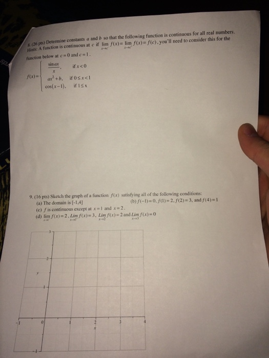 Solved Determine constants a and b so that the following | Chegg.com