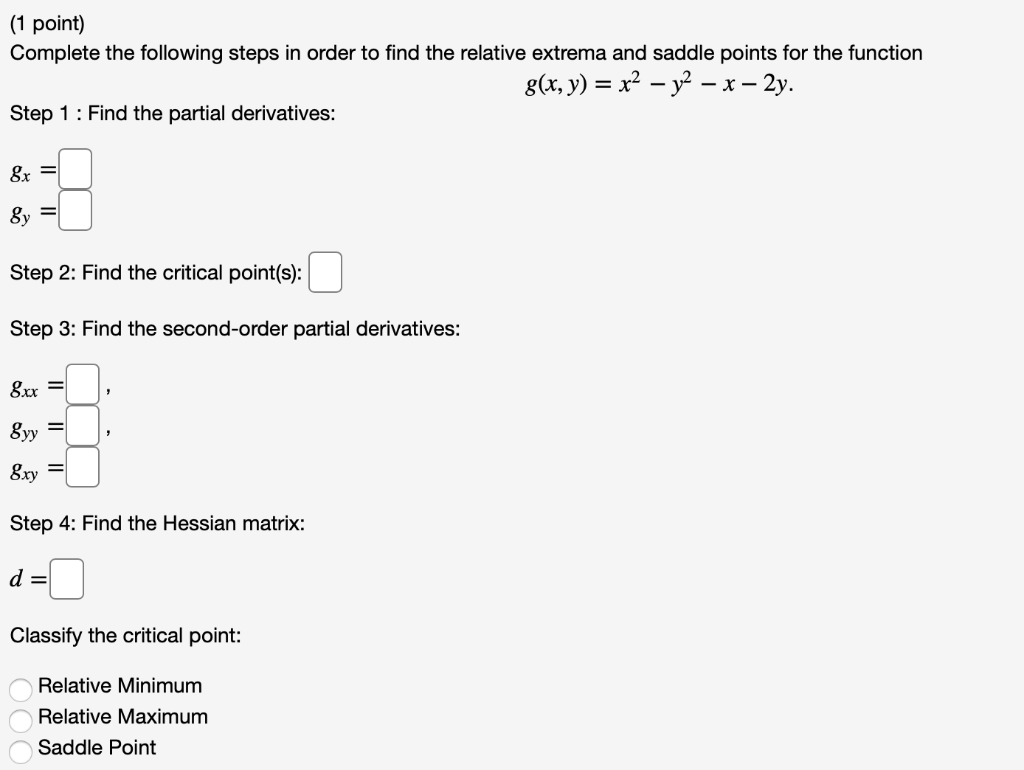 Solved (1 point) Complete the following steps in order to | Chegg.com