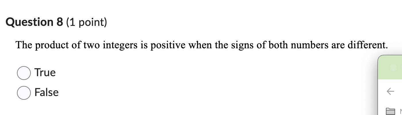 Solved The product of two integers is positive when the | Chegg.com