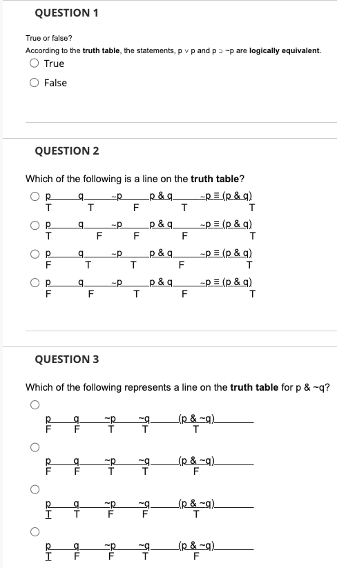 Solved True or false? According to the truth table, the | Chegg.com