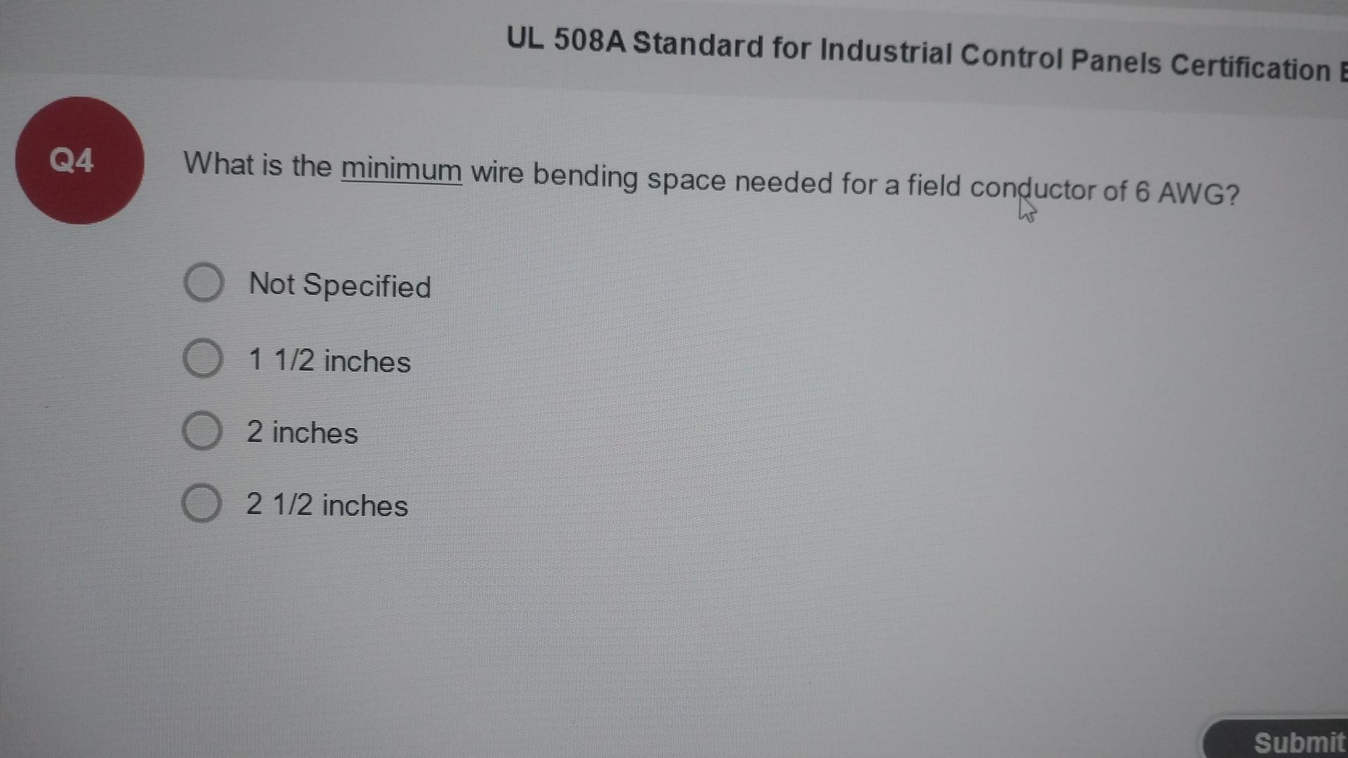 In UL 508A- ﻿What is the minimum wire bending space | Chegg.com