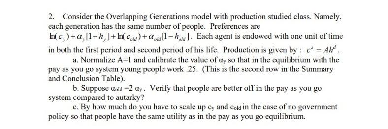 2. Consider the Overlapping Generations model with | Chegg.com