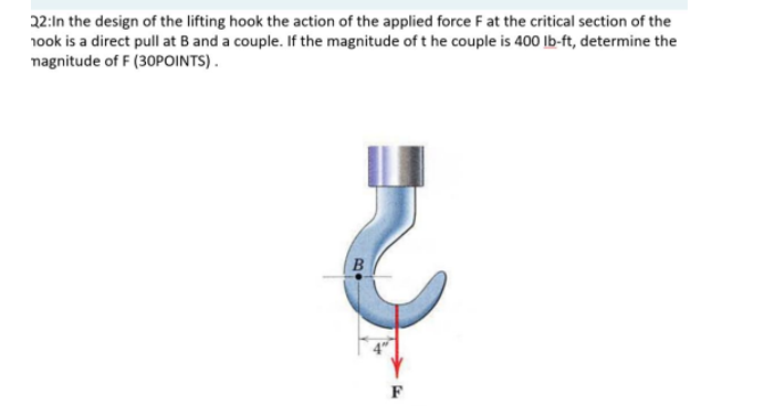 Solved 22:In the design of the lifting hook the action of | Chegg.com