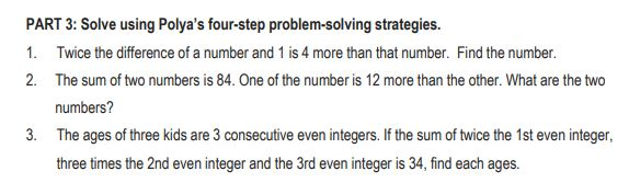 Solved PART 3: Solve using Polya's four-step problem-solving | Chegg.com
