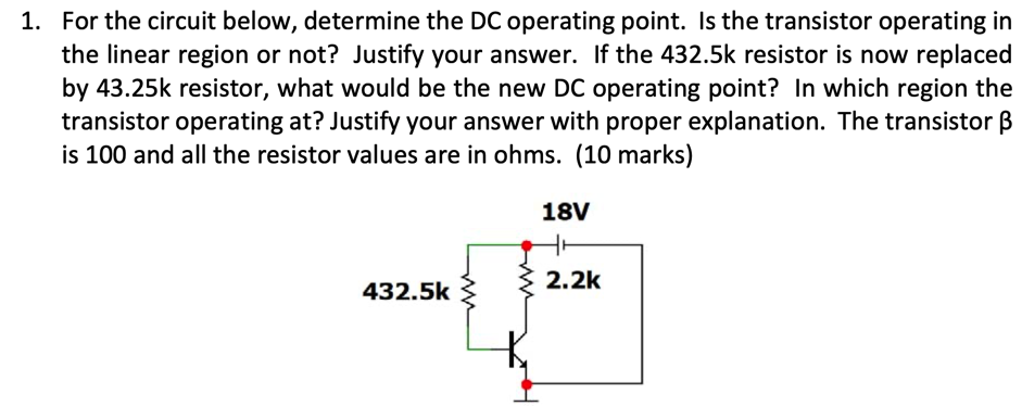 Solved 1. For the circuit below, determine the DC operating | Chegg.com