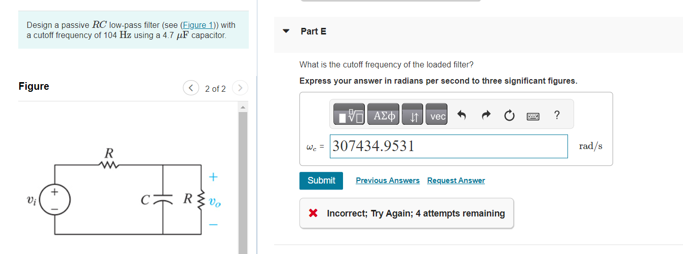Solved Design a passive RC low-pass filter (see (Figure 1)) | Chegg.com