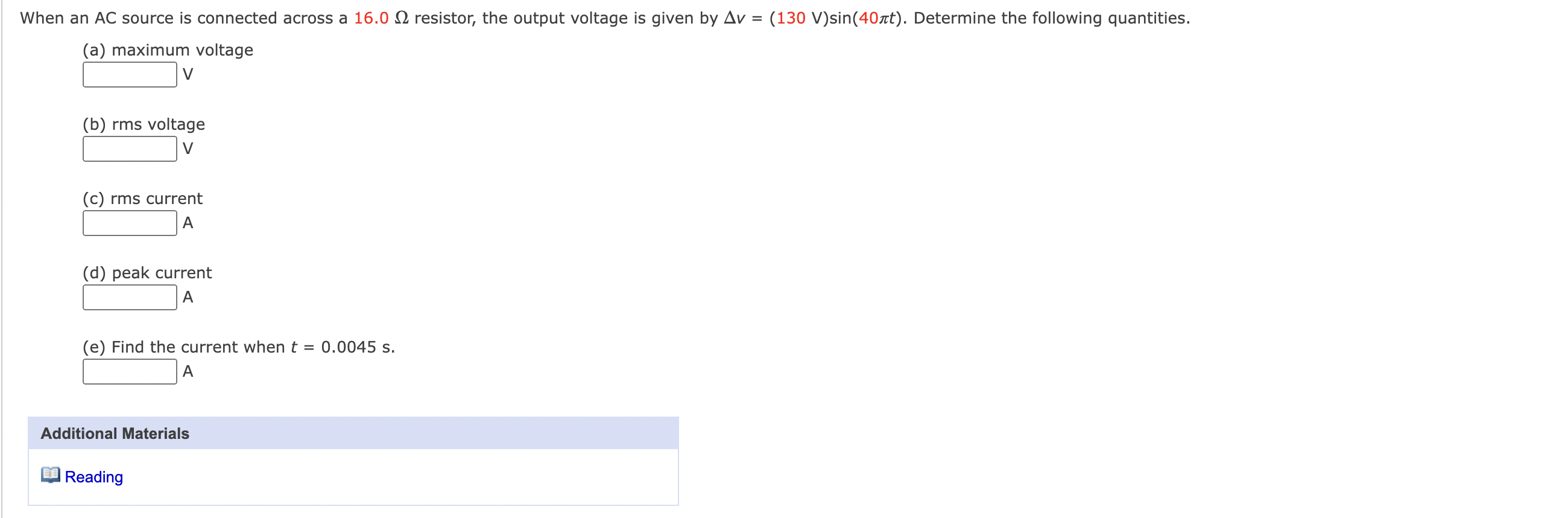 Solved Vhen an AC source is connected across a \\( 16.0 | Chegg.com