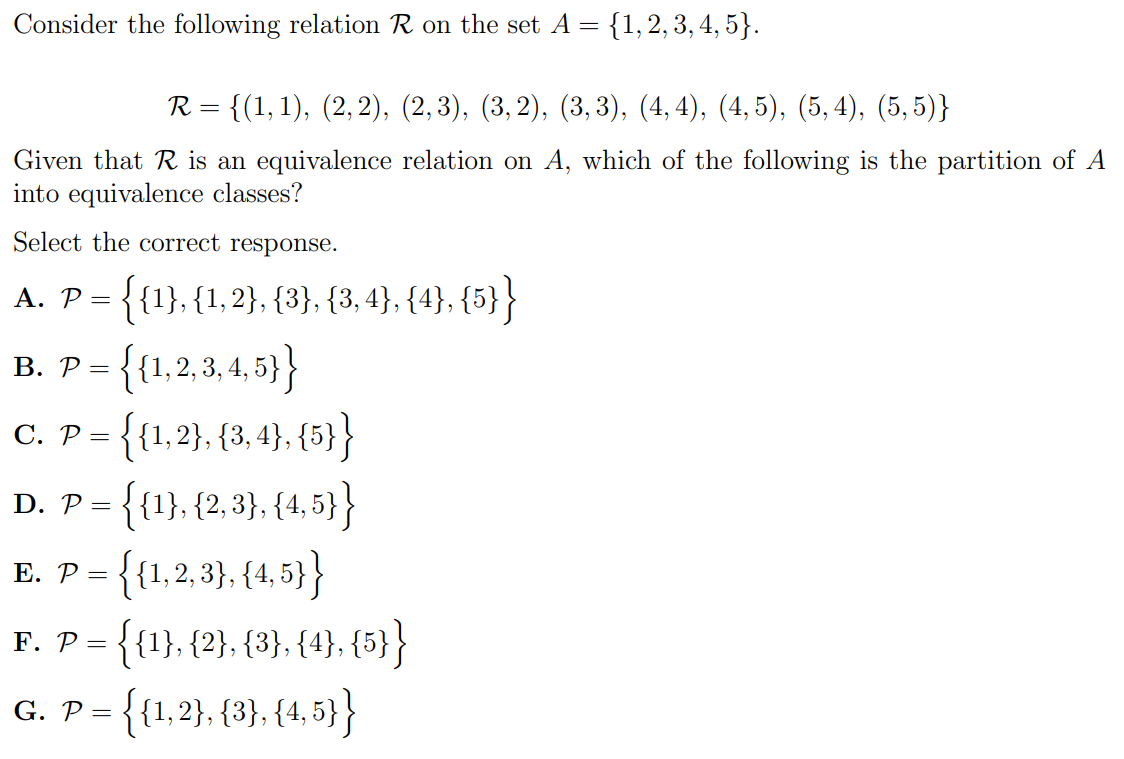 Solved Consider the following relation R on the set A = | Chegg.com