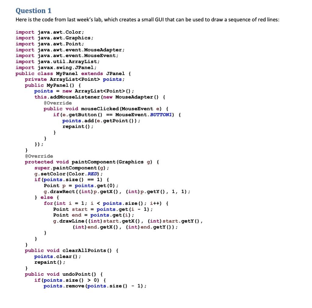 Solved Question 1 Here is the code from last week's lab, | Chegg.com