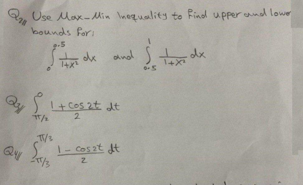 Solved Qon Use Max-Min Inequality to find upper and lower | Chegg.com