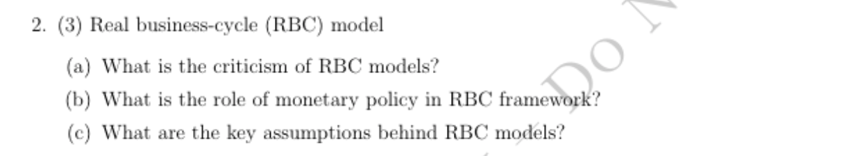 Solved 2. (3) Real business-cycle (RBC) model (a) What is | Chegg.com
