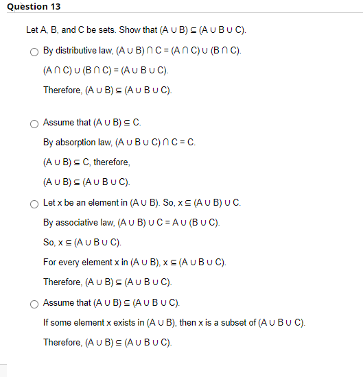 Solved Question 13 Let A, B, and C be sets. Show that (AUB) | Chegg.com