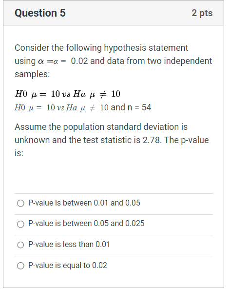 Solved Consider the following hypothesis statement using | Chegg.com