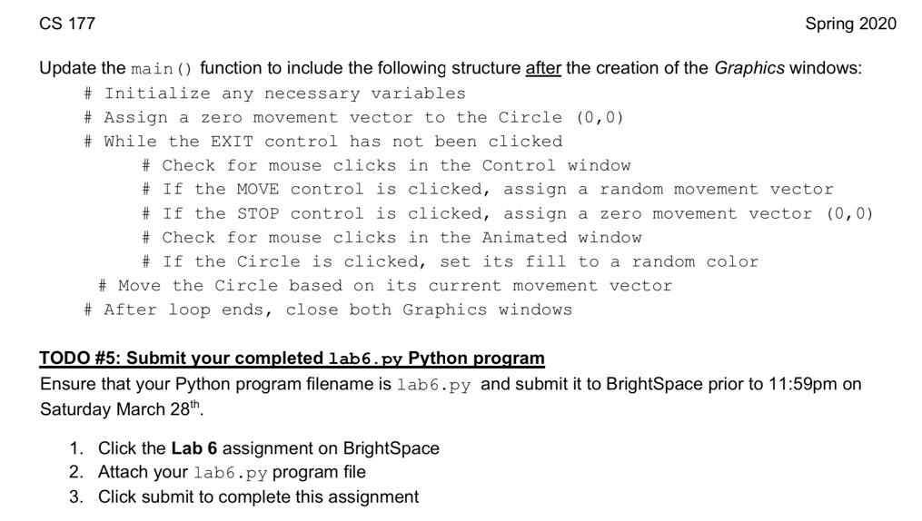 CS 177 Spring 2020 TODO #2: Create the Control | Chegg.com