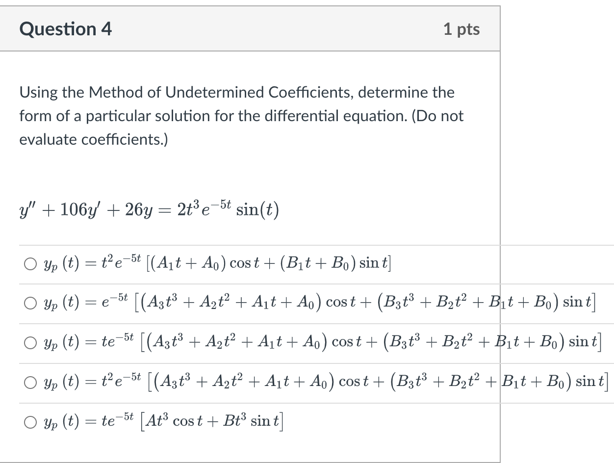 Solved Using the Method of Undetermined Coefficients, | Chegg.com
