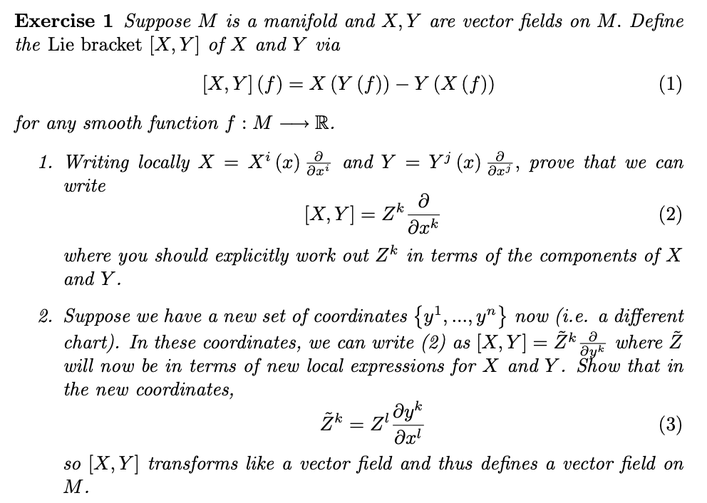 Solved Exercise 1 Suppose M is a manifold and X,Y are vector | Chegg.com