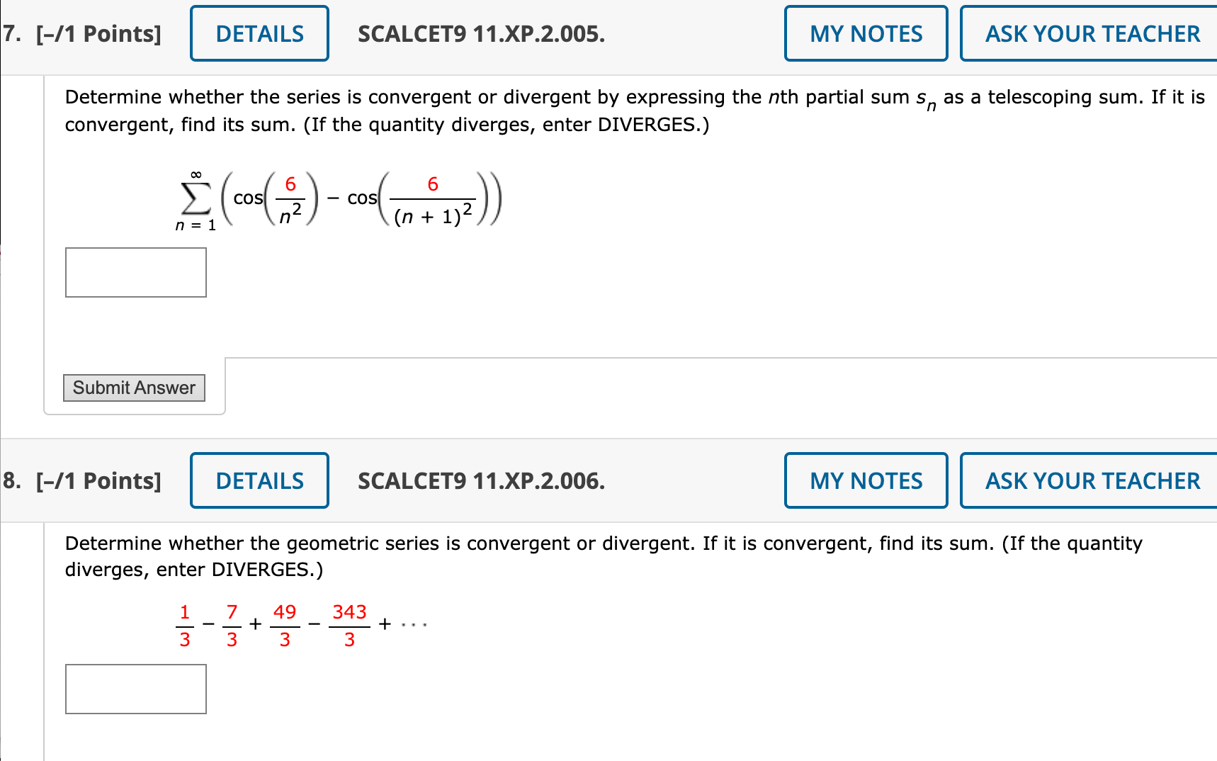 Solved 7. [-/1 Points] SCALCET9 11.XP.2.005. Determine | Chegg.com