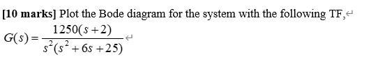 Solved [10 marks] Plot the Bode diagram for the system with | Chegg.com
