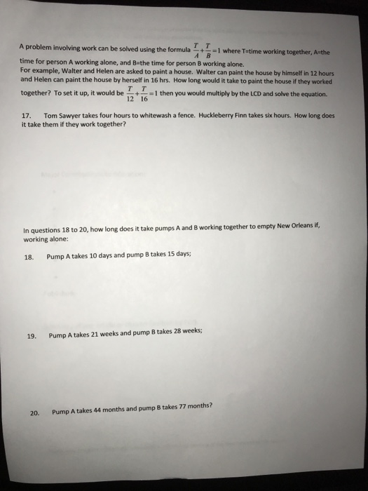 Solved A problem involing work can be solved using the | Chegg.com