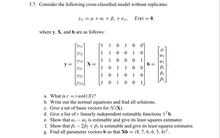 Solved 3.7. Consider the following cross-classified model | Chegg.com