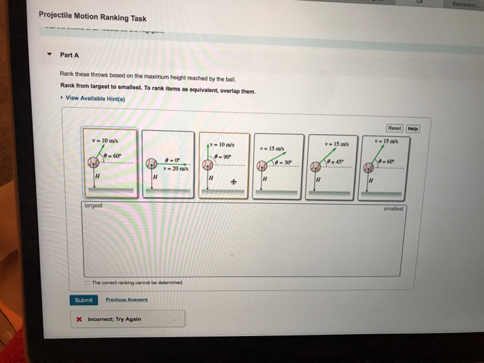 Solved Projectile Motion Ranking Task Part A Rank these | Chegg.com