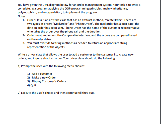 Solved You have given the UML diagram below for an order | Chegg.com