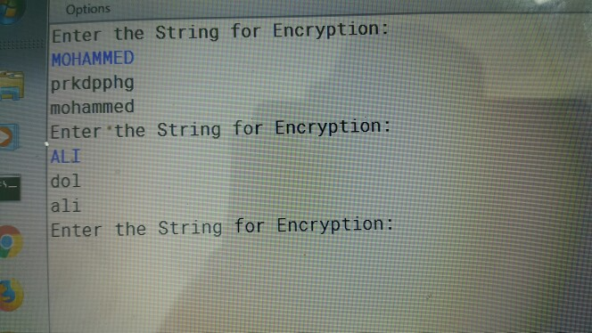 Solved Options Enter the String for Encryption: MOHAMMED | Chegg.com