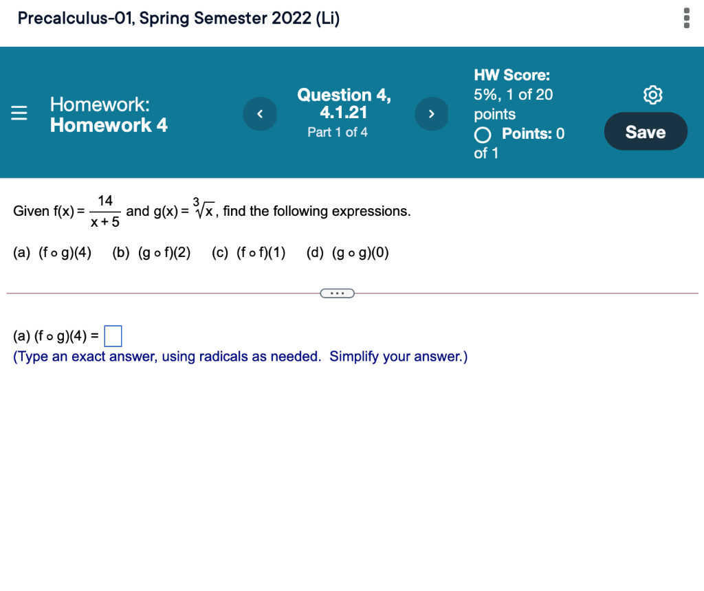 Solved Precalculus-01, Spring Semester 2022 (Li) Homework: | Chegg.com