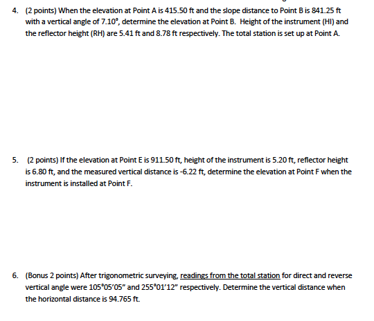 Solved 3. (2 points) After trigonometric surveying, readings | Chegg.com