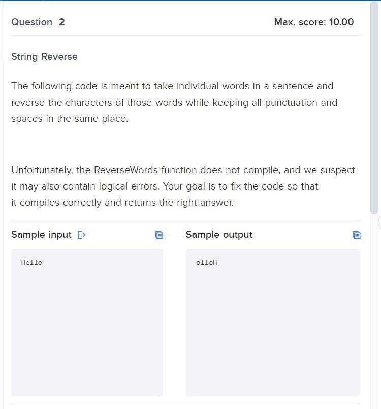 Solved String Reverse The following code is meant to take | Chegg.com