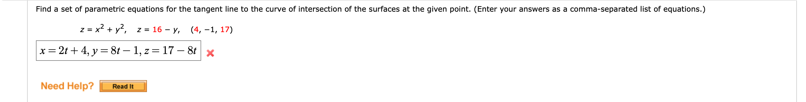 Solved Find a set of parametric equations for the tangent | Chegg.com