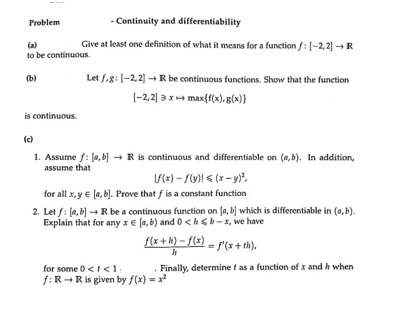 Solved Problem - Continuity and differentiability (a) Give | Chegg.com