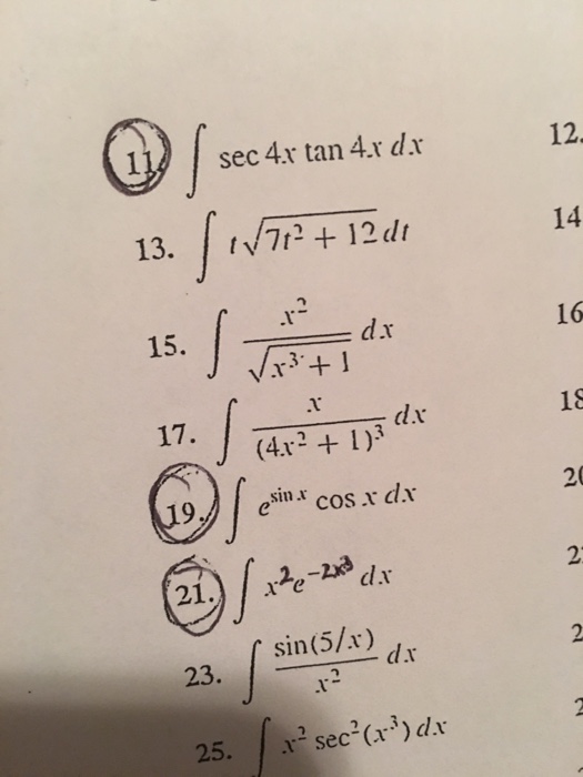 Solved Integral sec 4x tan 4x dx integral t Squareroot 7t^2 | Chegg.com
