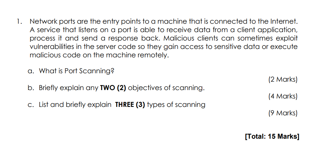 Solved 1. Network ports are the entry points to a machine | Chegg.com