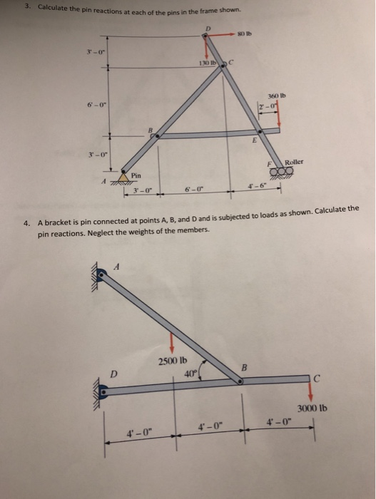 Solved 3. Calculate the pin reactions at each of the pins in | Chegg.com