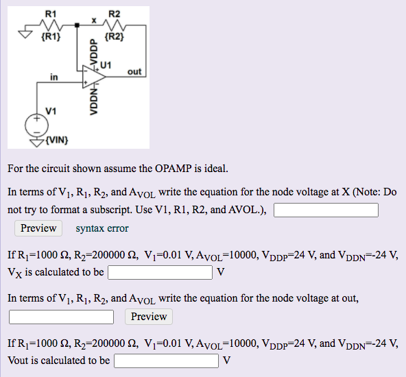 Solved R1 R2 {R1} (R2) U1 5 in AVDDP VDDN out V1 {VIN) For | Chegg.com