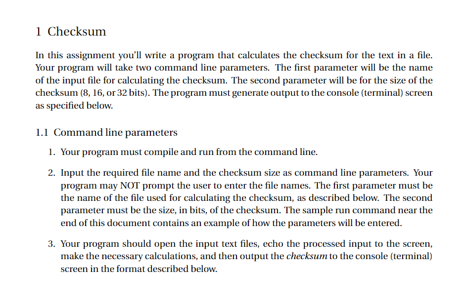 Solved 1 Checksum In this assignment you'll write a program | Chegg.com