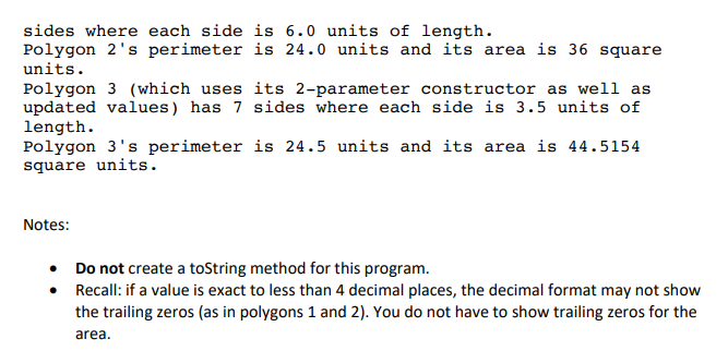 Solved Java Exercise 6 N-sided Regular Polygon Class and | Chegg.com