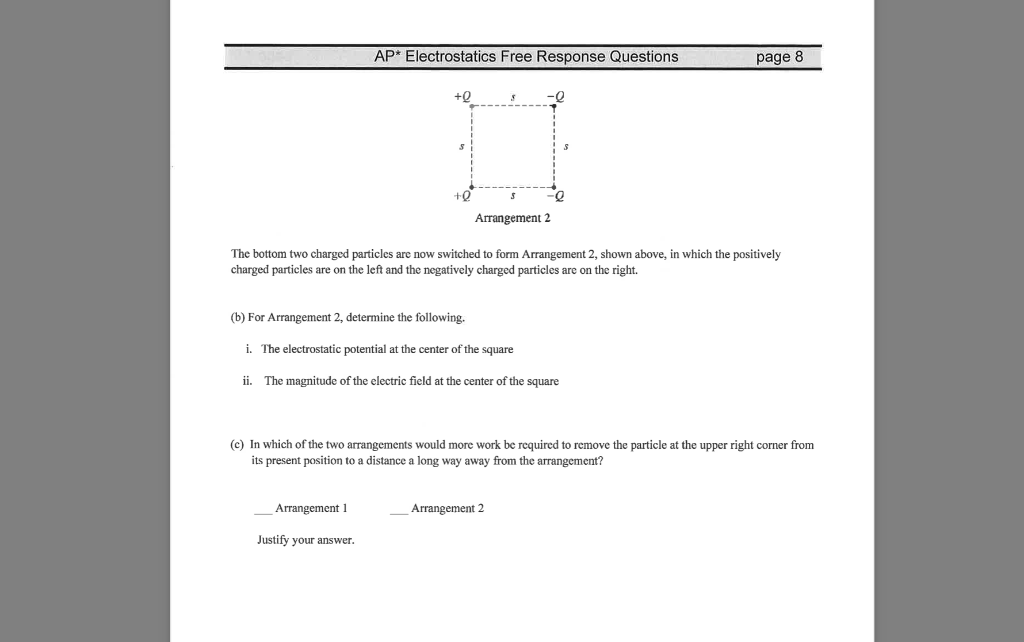 Solved 2001Q3 (15 points) Arrangement 1 Four charged | Chegg.com